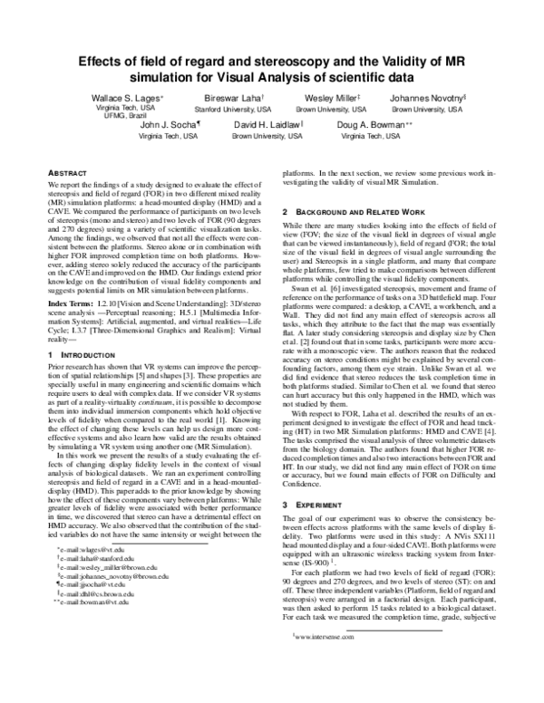 (PDF) Effects of field of regard and stereoscopy and the validity of MR ...