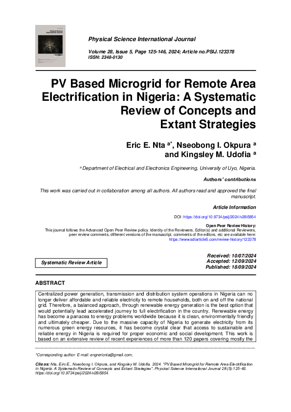 Pdf Pv Microgrids For Rural Electrification In Nigeria