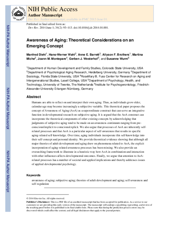 (PDF) Awareness of aging: Theoretical considerations on an emerging concept