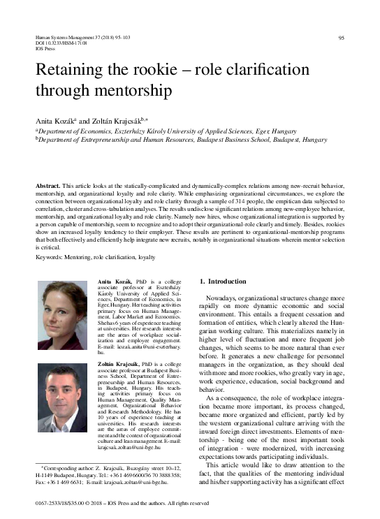 (PDF) Retaining the rookie – role clarification through mentorship