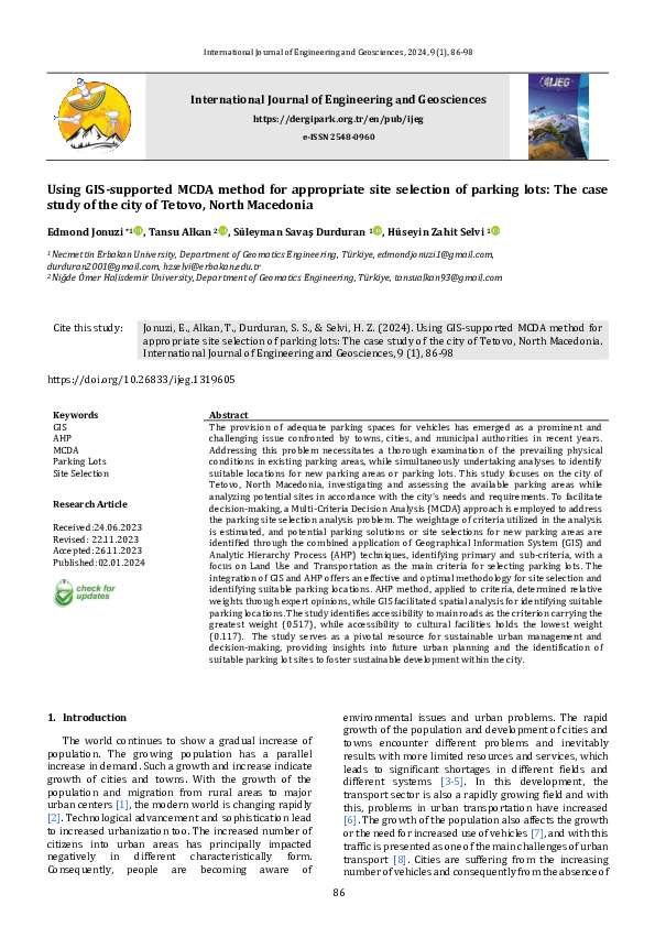 (PDF) Using GIS-supported AHP method for appropriate site selection of parking lots: The case ...