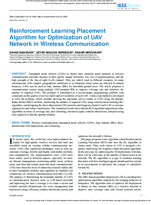 (PDF) Reinforcement Learning Placement Algorithm for Optimization of UAV Network in Wireless ...