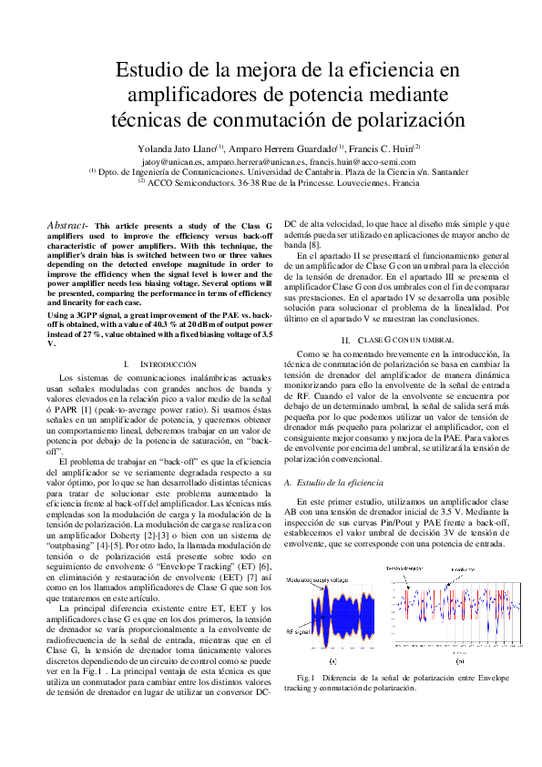 (PDF) Estudio de la mejora de la eficiencia en amplificadores de potencia mediante técnicas de ...
