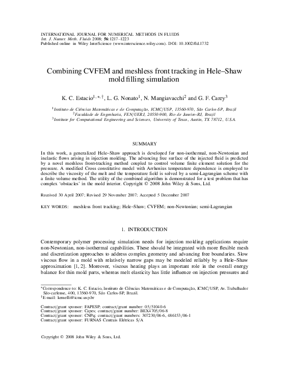 (PDF) Combining CVFEM and meshless front tracking in Hele–Shaw mold filling simulation ...