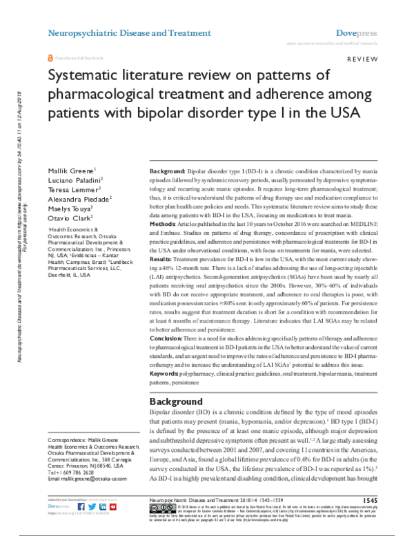 (PDF) Systematic literature review on patterns of pharmacological treatment and adherence among ...