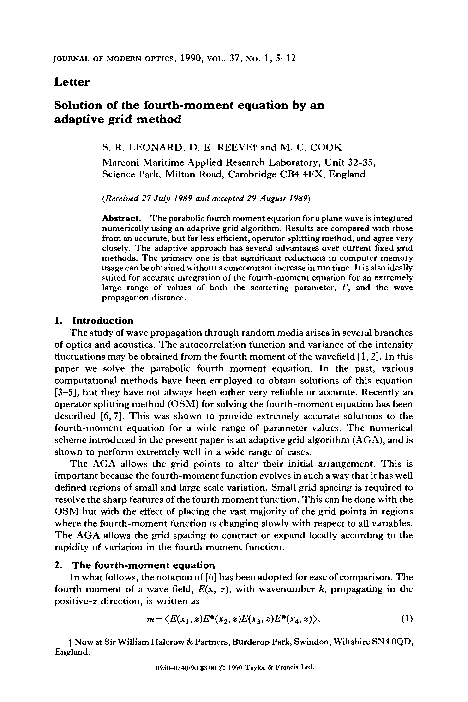 (PDF) Solution of the Fourth-moment Equation by an Adaptive Grid Method