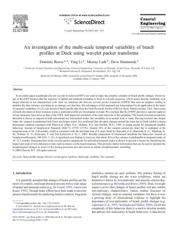 (PDF) An investigation of the multi-scale temporal variability of beach profiles at Duck using ...