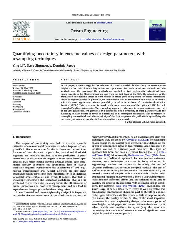 (PDF) Quantifying uncertainty in extreme values of design parameters with resampling techniques