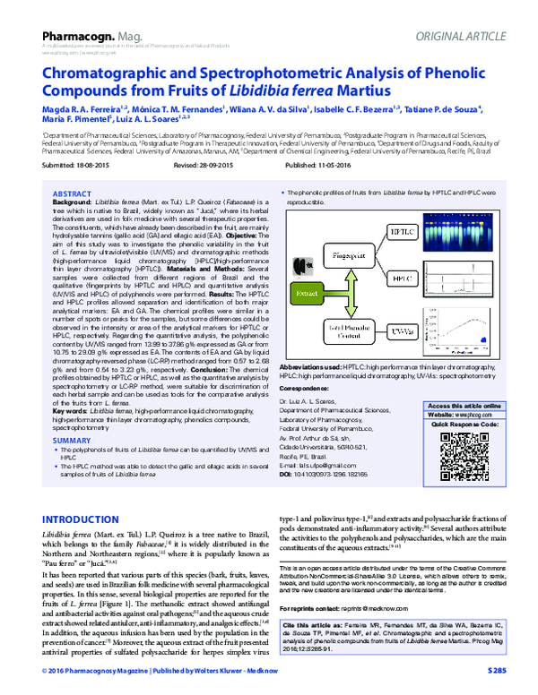 (PDF) Chromatographic and spectrophotometric analysis of phenolic ...