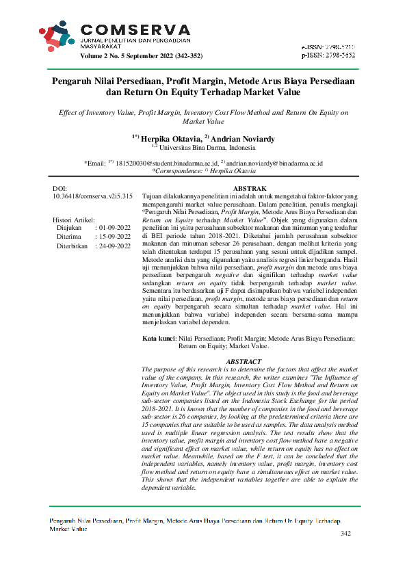 (PDF) Pengaruh Nilai Persediaan, Profit Margin, Metode Arus Biaya ...