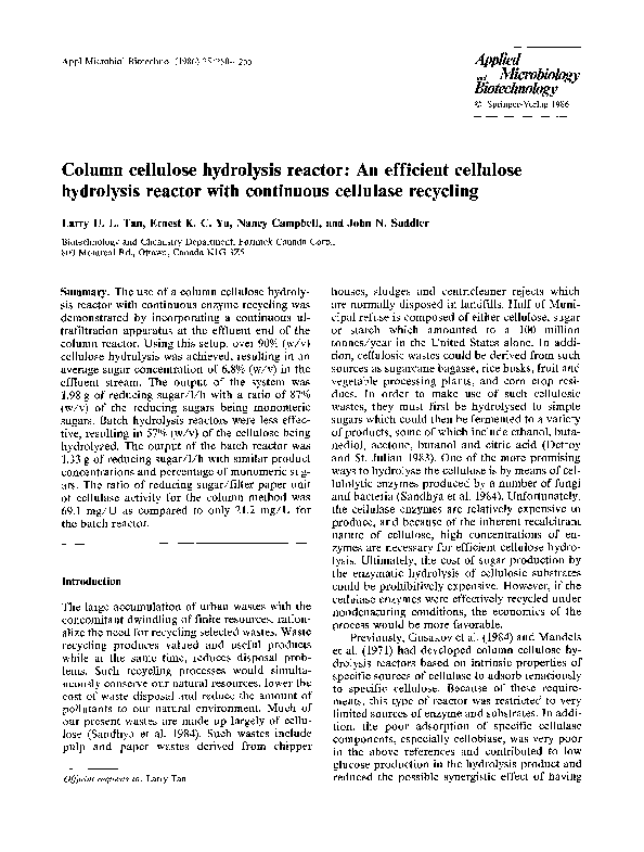(PDF) Column cellulose hydrolysis reactor: An efficient cellulose ...