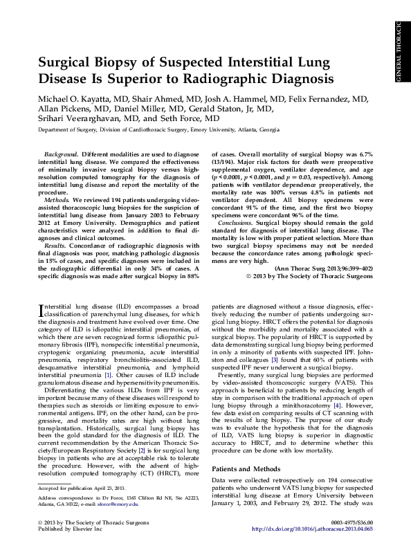 (PDF) Surgical Biopsy of Suspected Interstitial Lung Disease Is Superior to Radiographic Diagnosis