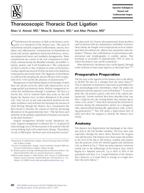 Pdf Thoracoscopic Thoracic Duct Ligation