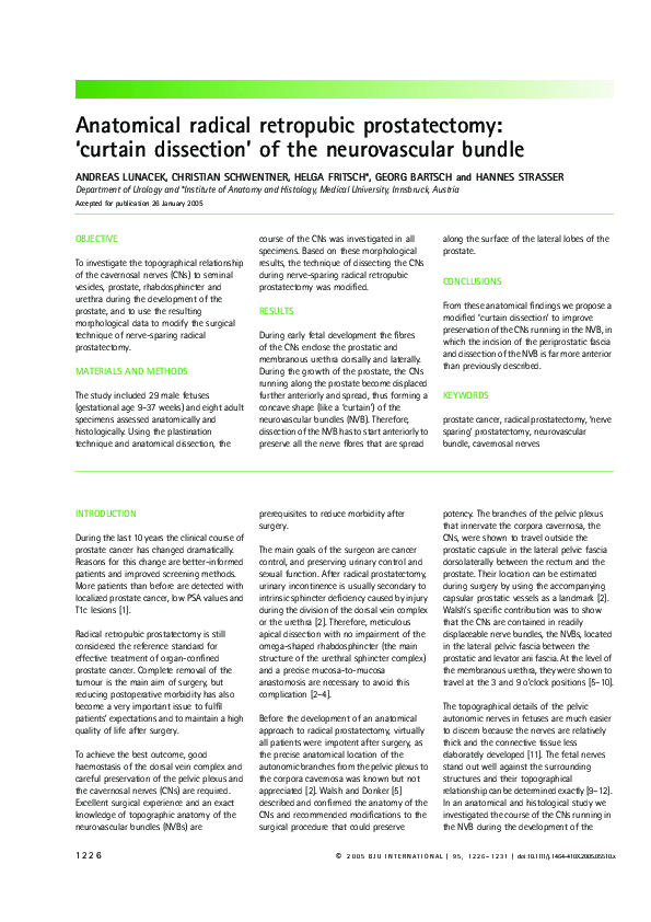 (PDF) Anatomical radical retropubic prostatectomy: ‘curtain dissection ...