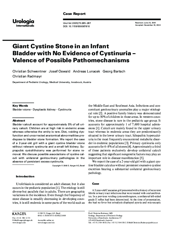 (PDF) Giant Cystine Stone in an Infant Bladder with No Evidence of ...