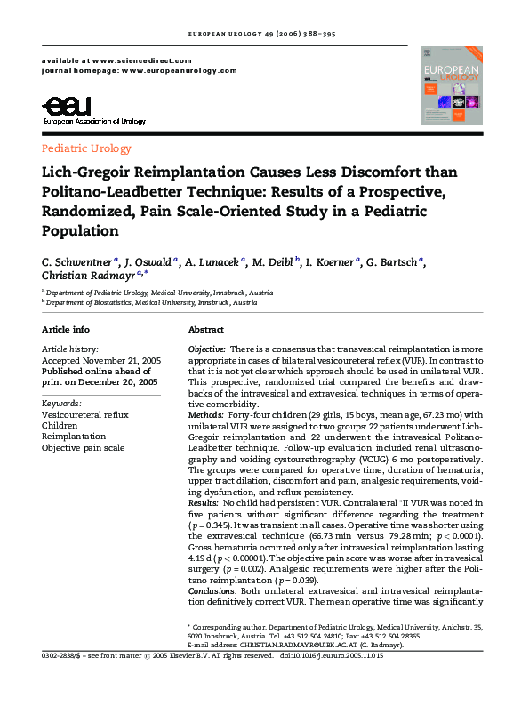 (PDF) Lich-Gregoir Reimplantation Causes Less Discomfort than Politano ...