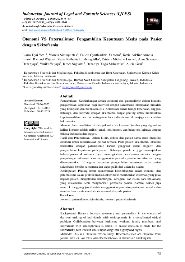 (PDF) Otonomi VS Paternalisme: Pengambilan Keputusan Medis pada Pasien ...