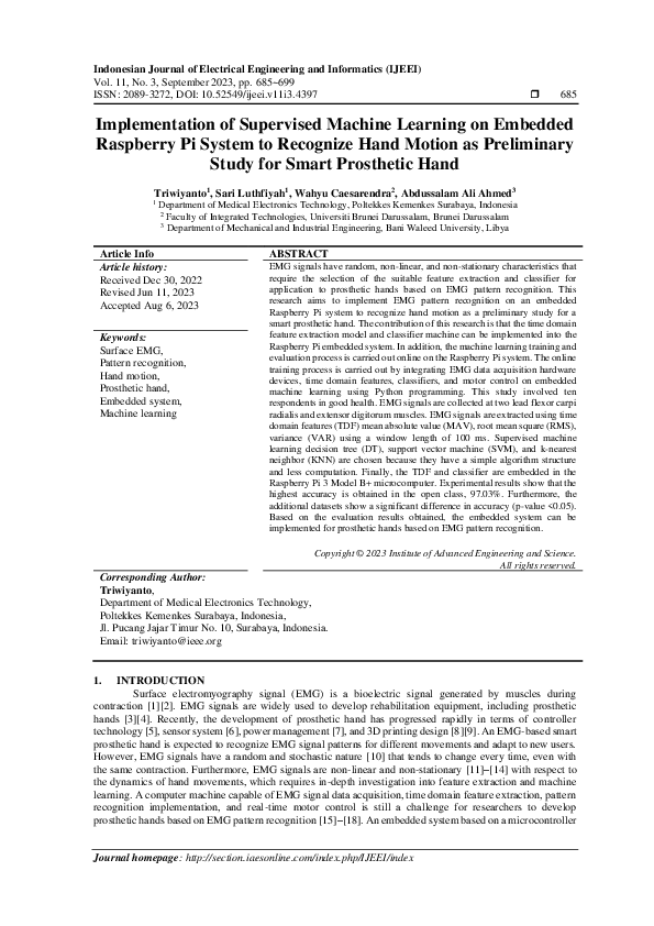 (PDF) Implementation of Supervised Machine Learning on Embedded ...