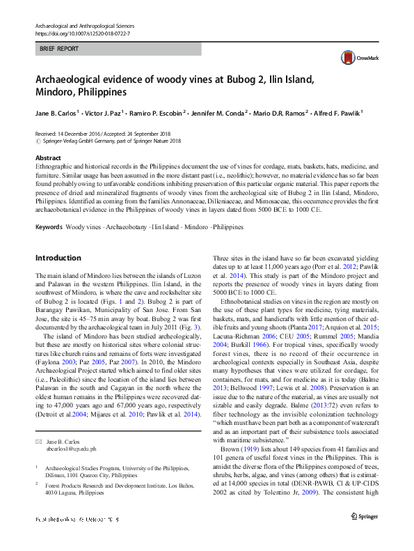 (PDF) Archaeological evidence of woody vines at Bubog 2, Ilin Island ...