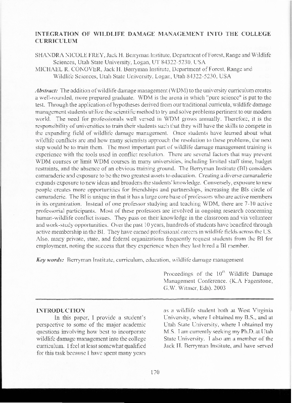 (PDF) Integration of Wildlife Damage Management into the College Curriculum