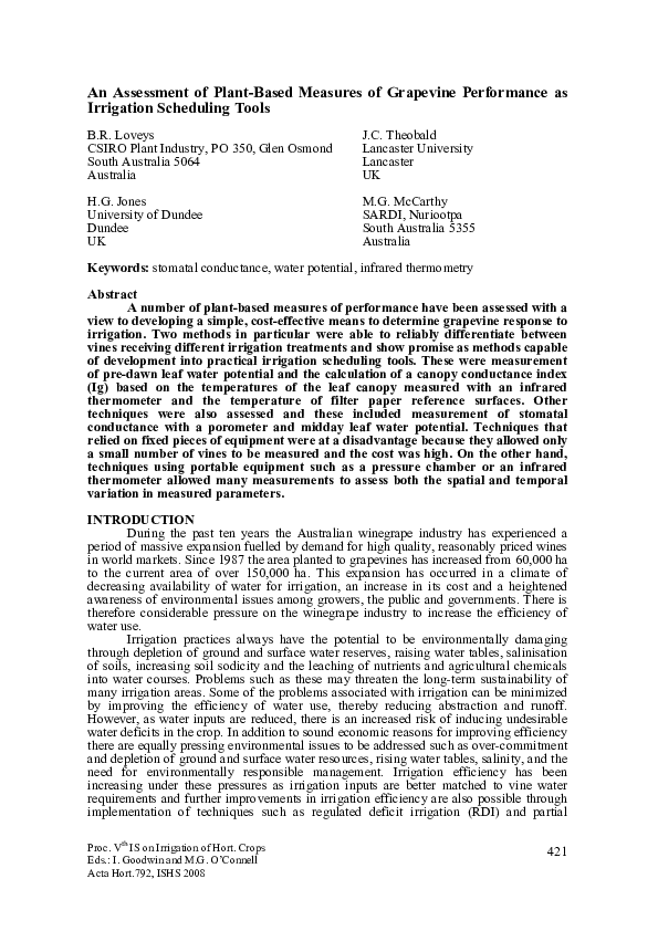 (PDF) An Assessment of Plant-Based Measures of Grapevine Performance as ...