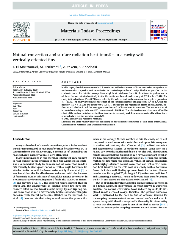 Pdf Natural Convection And Surface Radiation Heat Transfer In A Cavity With Vertically