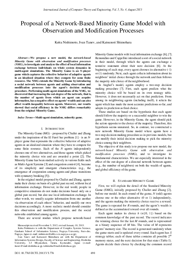 (PDF) Proposal of a Network-Based Minority Game Model with Observation ...