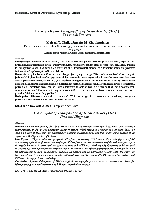 (PDF) Laporan Kasus Transposition of Great Arteries (TGA): Diagnosis ...