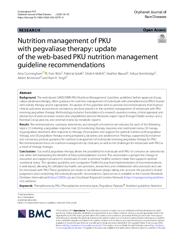 (PDF) Nutrition management of PKU with pegvaliase therapy: update of ...
