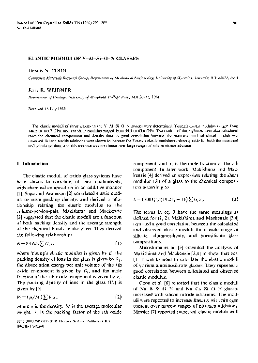 (PDF) Elastic moduli of Y Al Si O N glasses