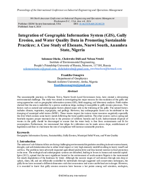 (PDF) Integration of Geographic Information System (GIS), Gully Erosion, and Water Quality Data ...