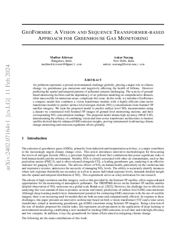 (PDF) GeoFormer: A Vision and Sequence Transformer-based Approach for Greenhouse Gas Monitoring