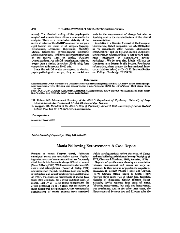 (PDF) Mania Following Bereavement: A Case Report