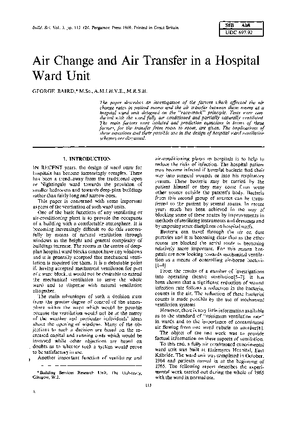 (PDF) Air change and air transfer in a hospital ward unit