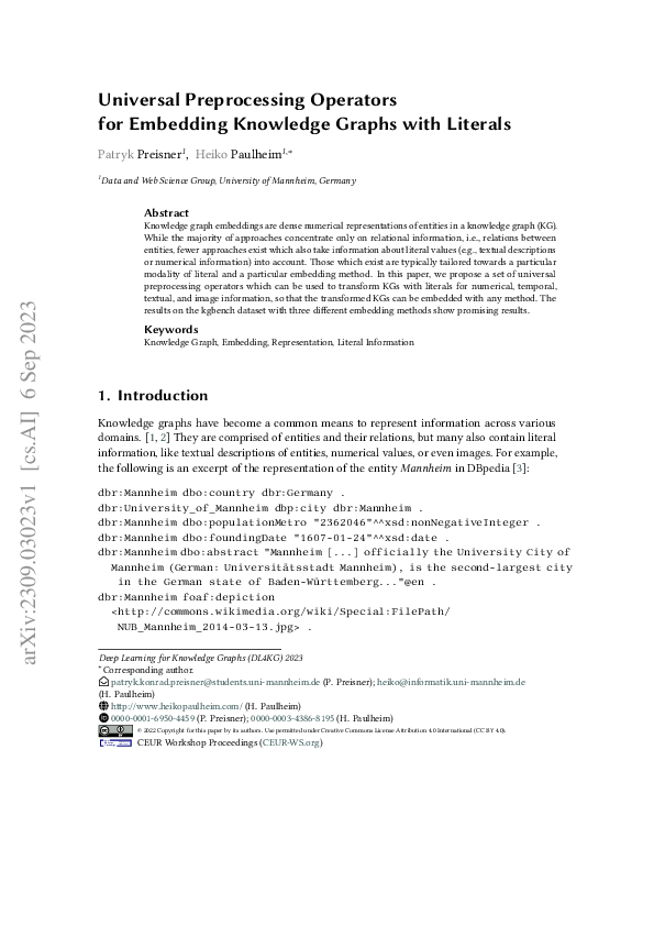 Pdf Universal Preprocessing Operators For Embedding Knowledge Graphs With Literals Patryk