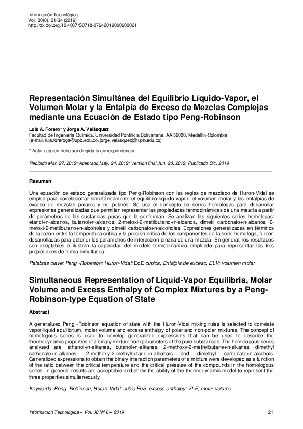 (PDF) Representación Simultánea del Equilibrio Líquido-Vapor, el ...