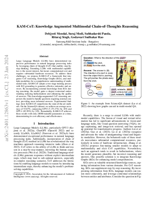 (PDF) KAM-CoT: Knowledge Augmented Multimodal Chain-of-Thoughts Reasoning