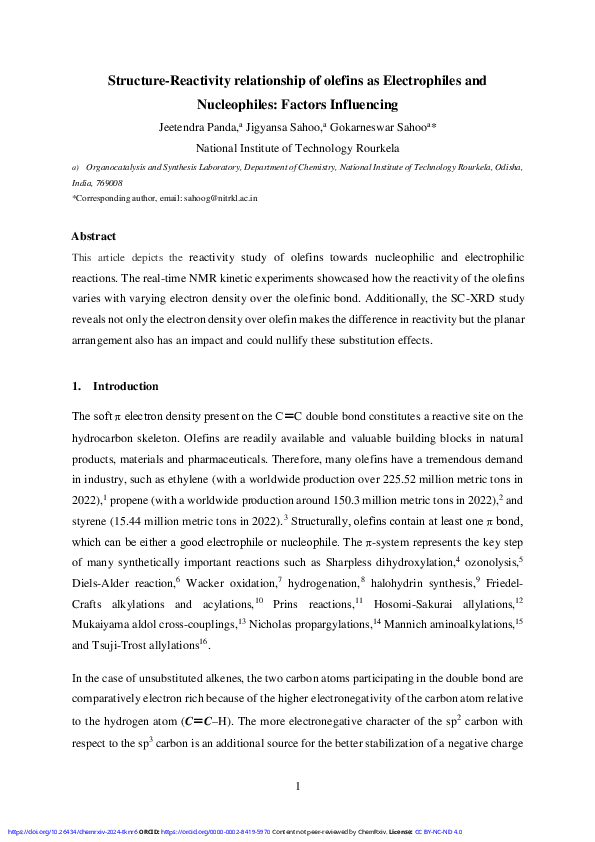 (PDF) Structure-Reactivity relationship of olefins as Electrophiles and ...