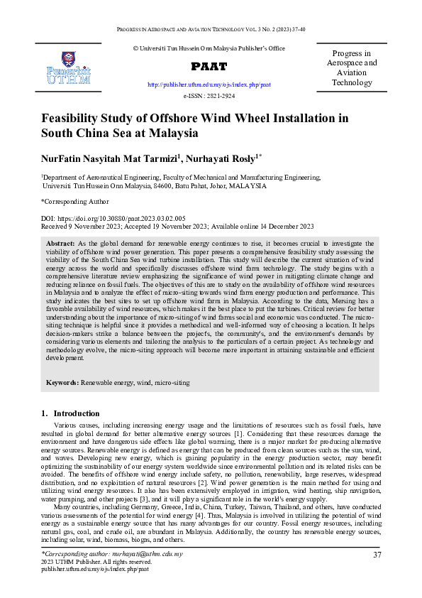 (PDF) Feasibility Study of Offshore Wind Wheel Installation in South ...