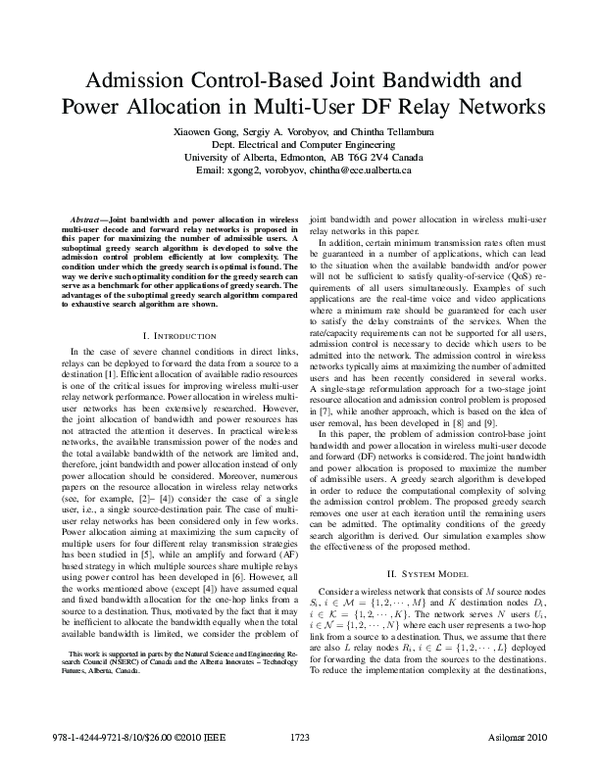 (PDF) Admission control-based joint bandwidth and power allocation in multi-user DF relay ...