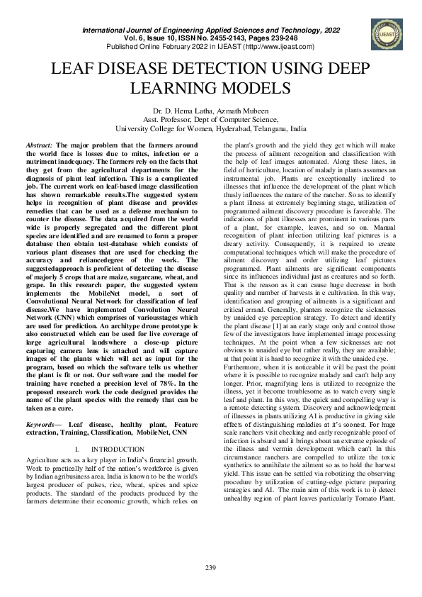 (PDF) Leaf Disease Detection Using Deep Learning Models | hema latha - Academia.edu