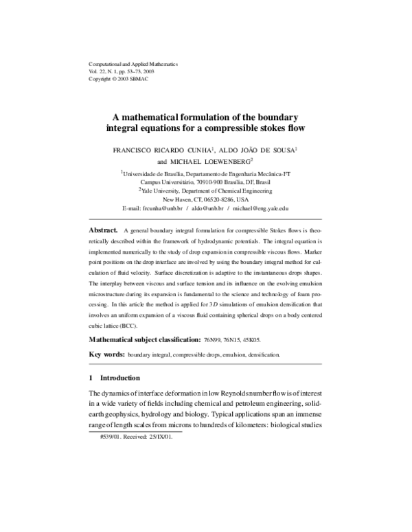 (PDF) A mathematical formulation of the boundary integral equations for a compressible stokes flow