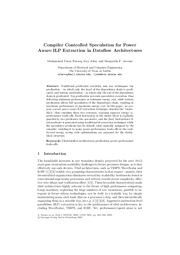 (PDF) Compiler Controlled Speculation for Power Aware ILP Extraction in Dataflow Architectures ...