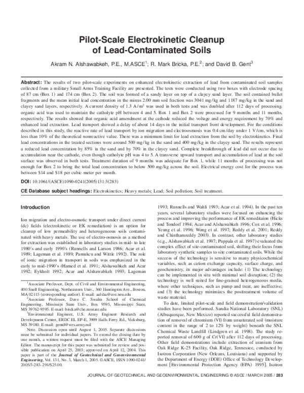 (PDF) Pilot-Scale Electrokinetic Cleanup of Lead-Contaminated Soils ...
