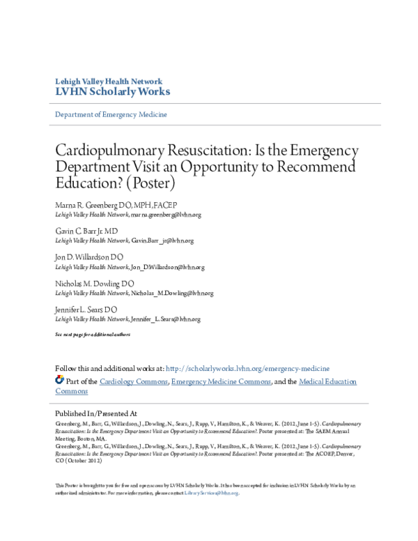 (PDF) Cardiopulmonary Resuscitation: Is the Emergency Department Visit ...