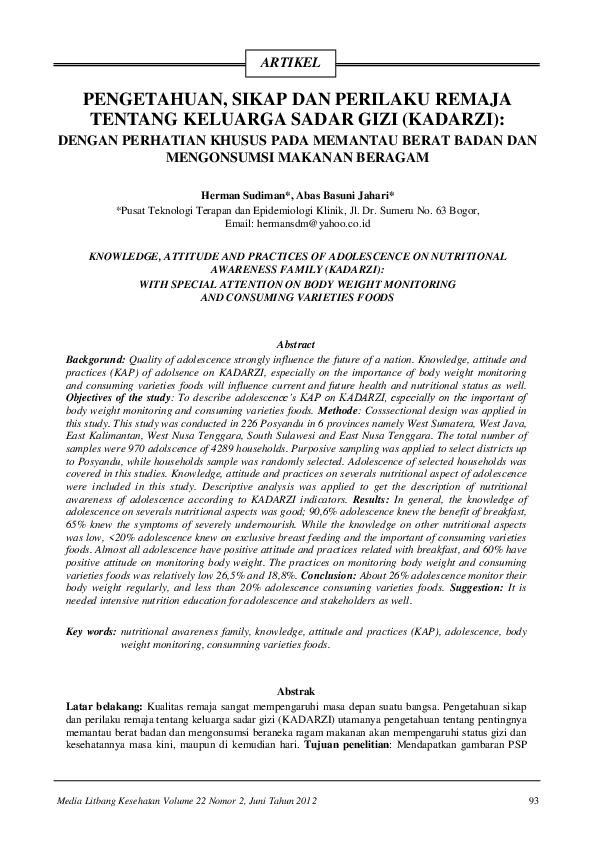 (PDF) Pengetahuan, Sikap Dan Perilaku Remaja Tentang Keluarga Sadar ...