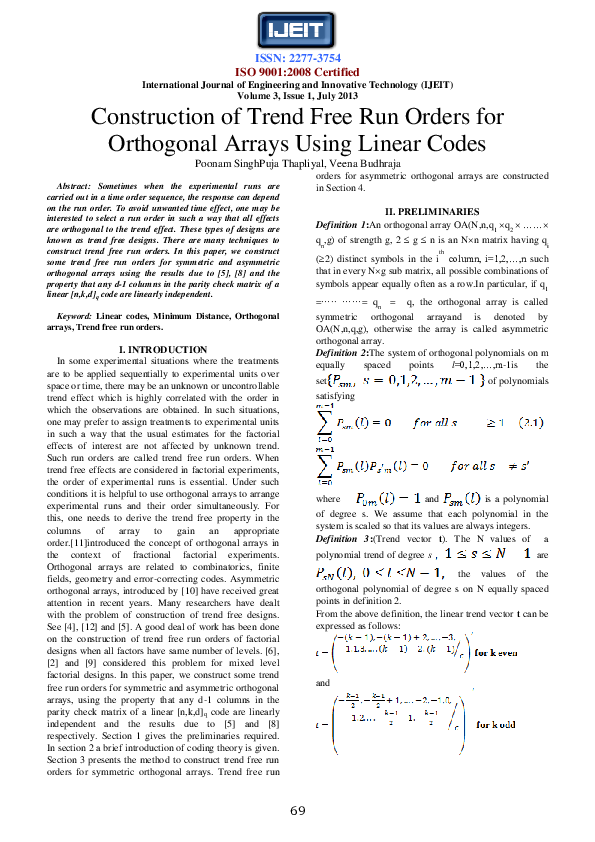 (PDF) Construction of Trend Free Run Orders for Orthogonal Arrays Using ...