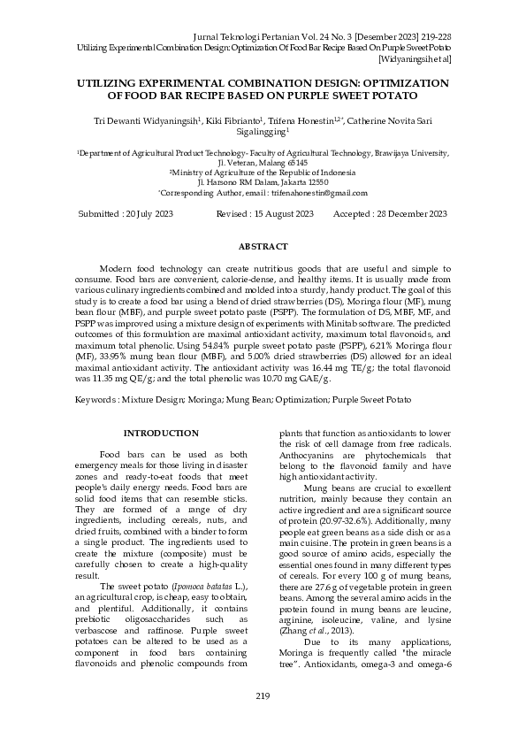 (PDF) Utilizing Experimental Combination Design: Optimization of Food ...