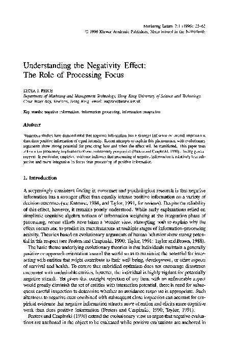 (PDF) Understanding the negativity effect: The role of processing focus