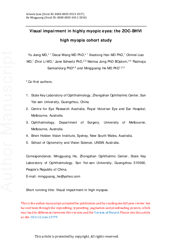 (PDF) Visual impairment in highly myopic eyes: TheZOC‐BHVIHigh Myopia ...